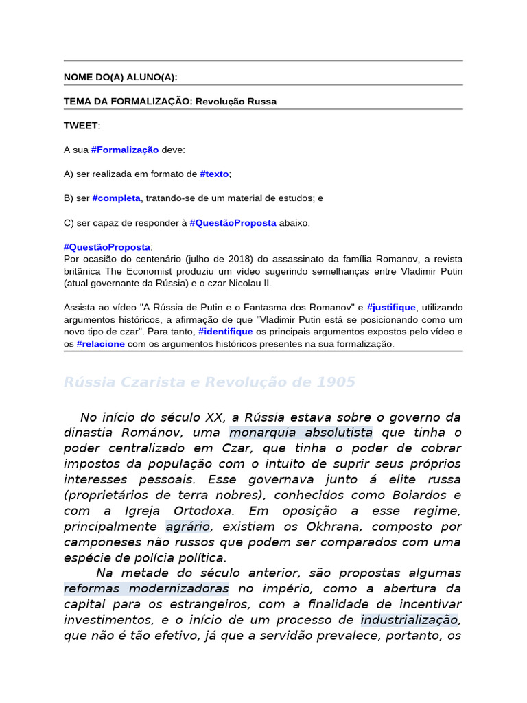 Putin e o Legado do Czarismo Russo | PDF | Rússia | Política mundial