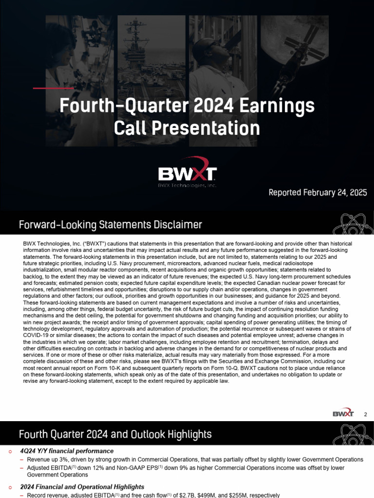 BWXT Q4 2024 Earnings Overview | PDF | Free Cash Flow | Pension
