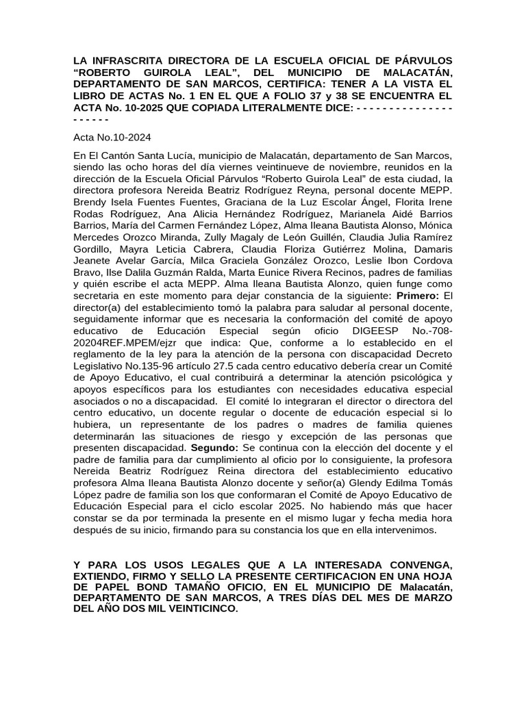 Acta 2025 Seño Nereyda | PDF