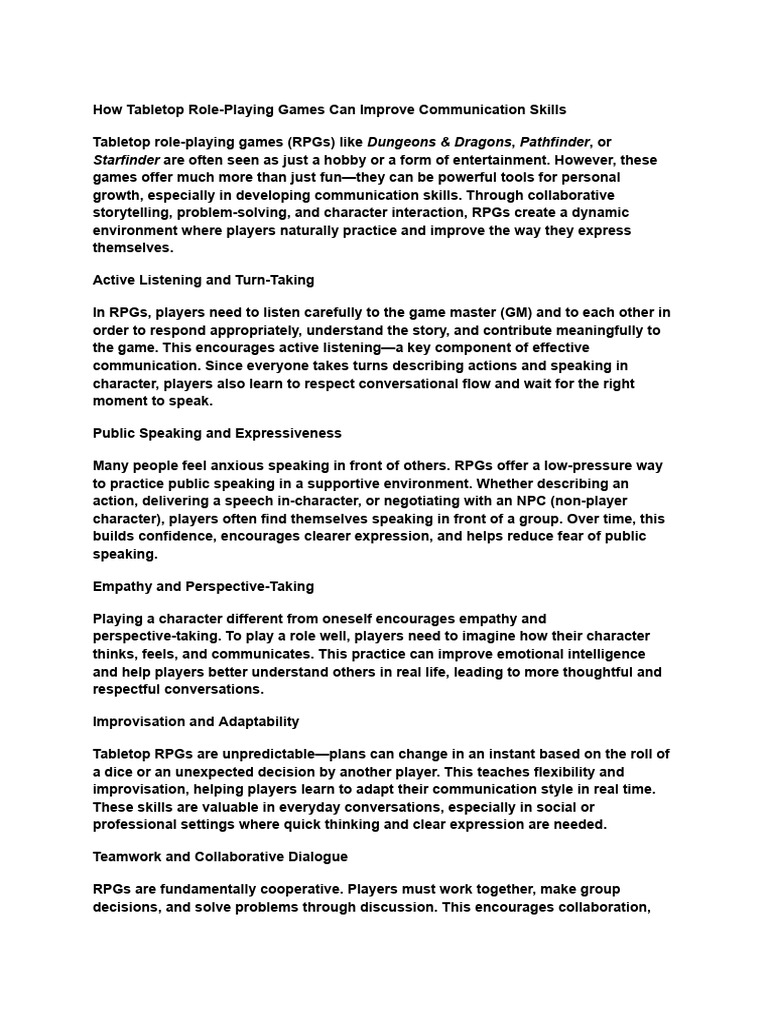 How Tabletop Role-Playing Games Can Improve Communication Skills | PDF ...