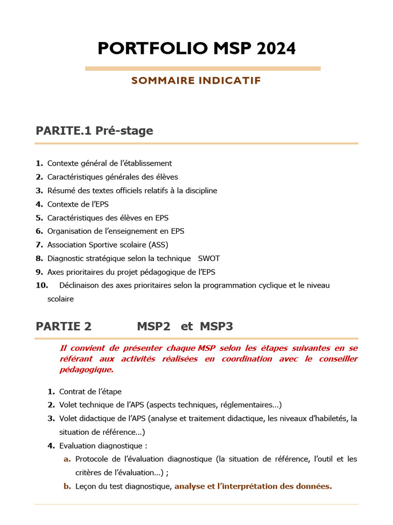 Portfolio MSP 2024 : Guide et Évaluation | PDF