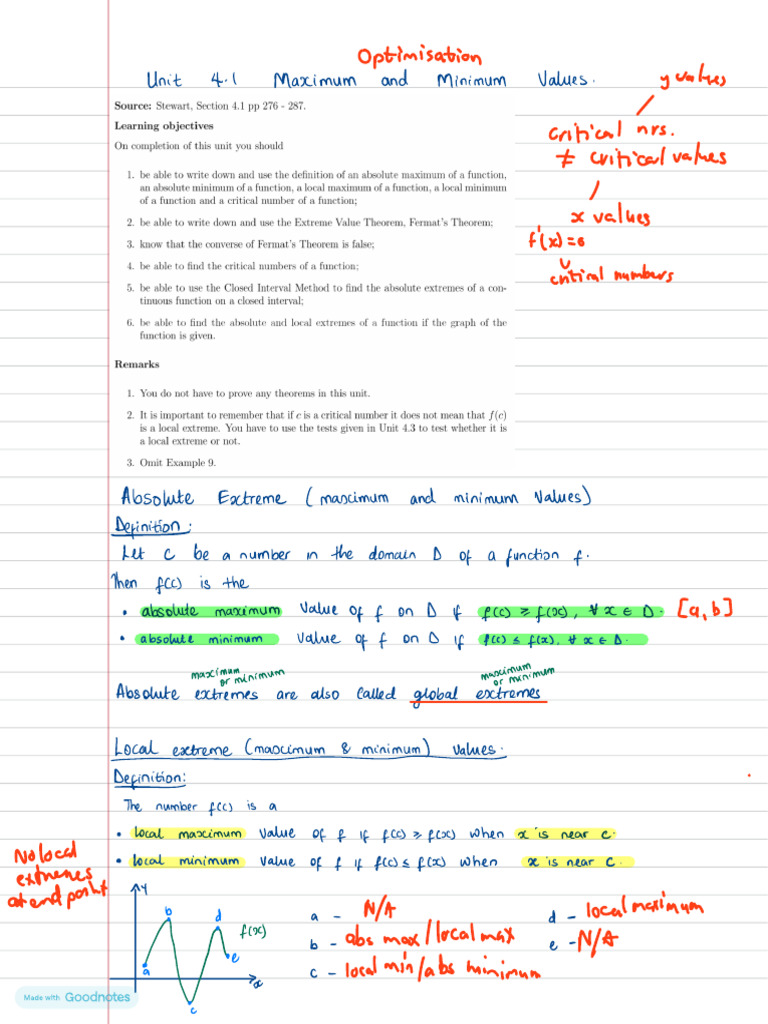 Pre-Lec Unit 4.1 Maximum and Minimum Values | PDF | Mathematical Relations | Mathematical Logic