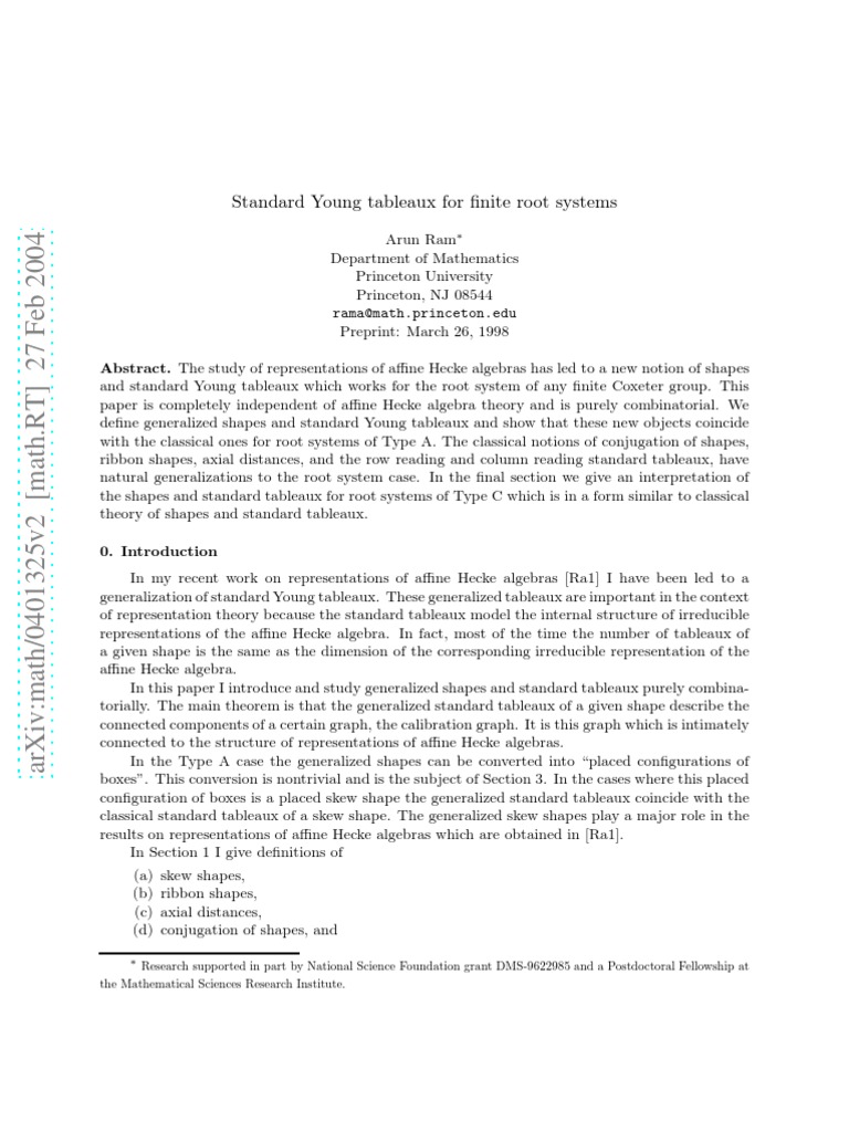 Standard Young Tableaux For Finite Root Systems | PDF | Group Theory ...