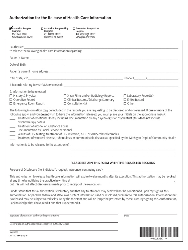 Health Care Information Release Form | PDF | Health Care | Hiv/Aids