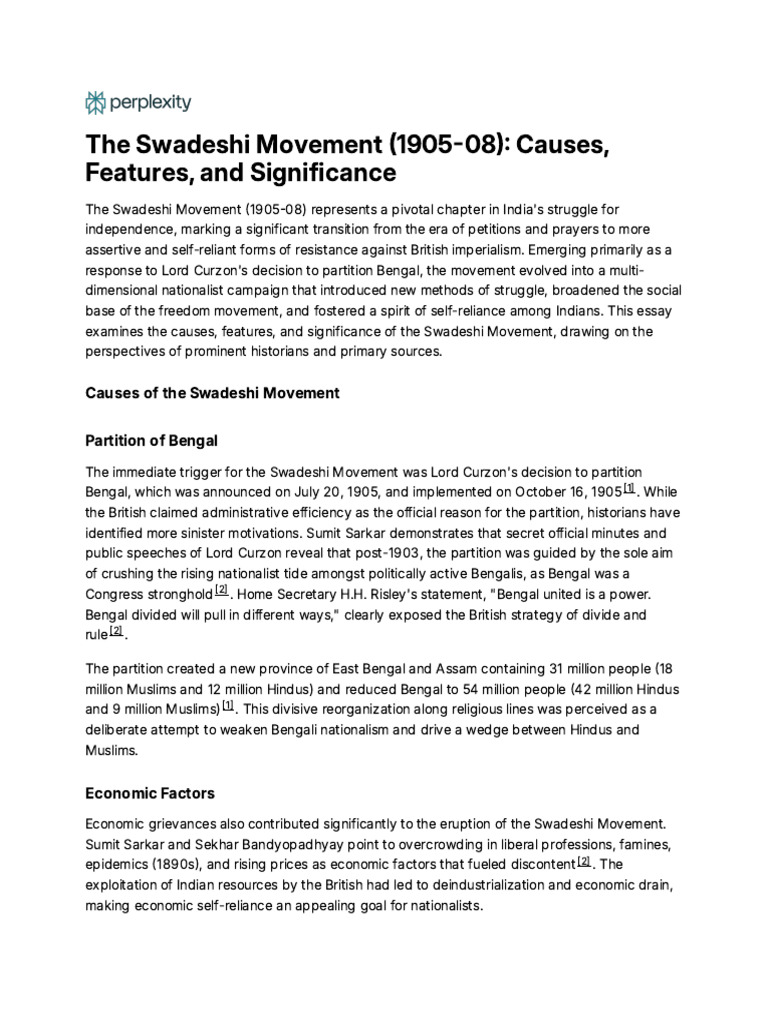 Swadeshi Movement: Causes and Trends | PDF | Indian Independence ...