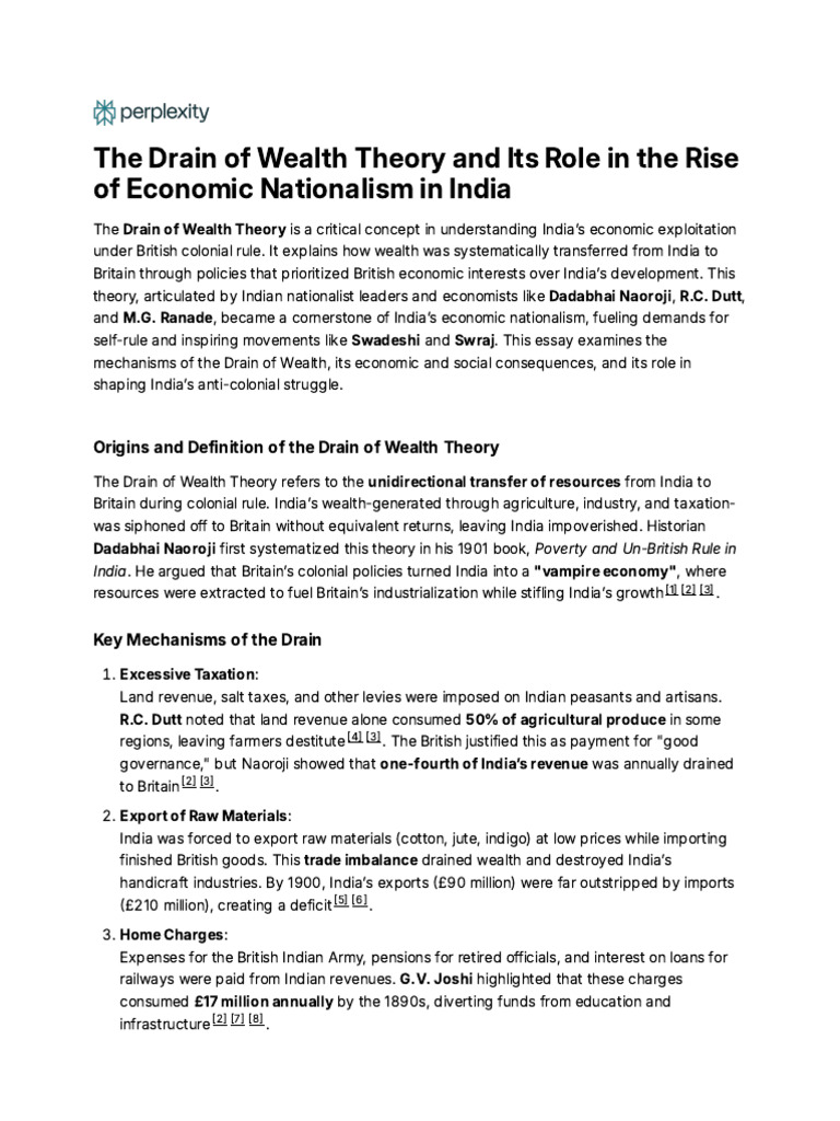 The Drain of Wealth Theory | PDF | British Raj | Taxes