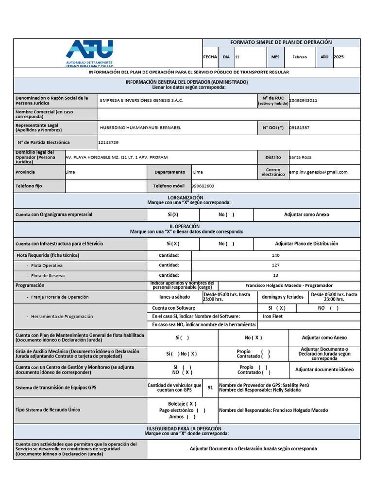 Plan de Operación Ruta 1280 Lima | PDF | Industrias de servicio | Economias