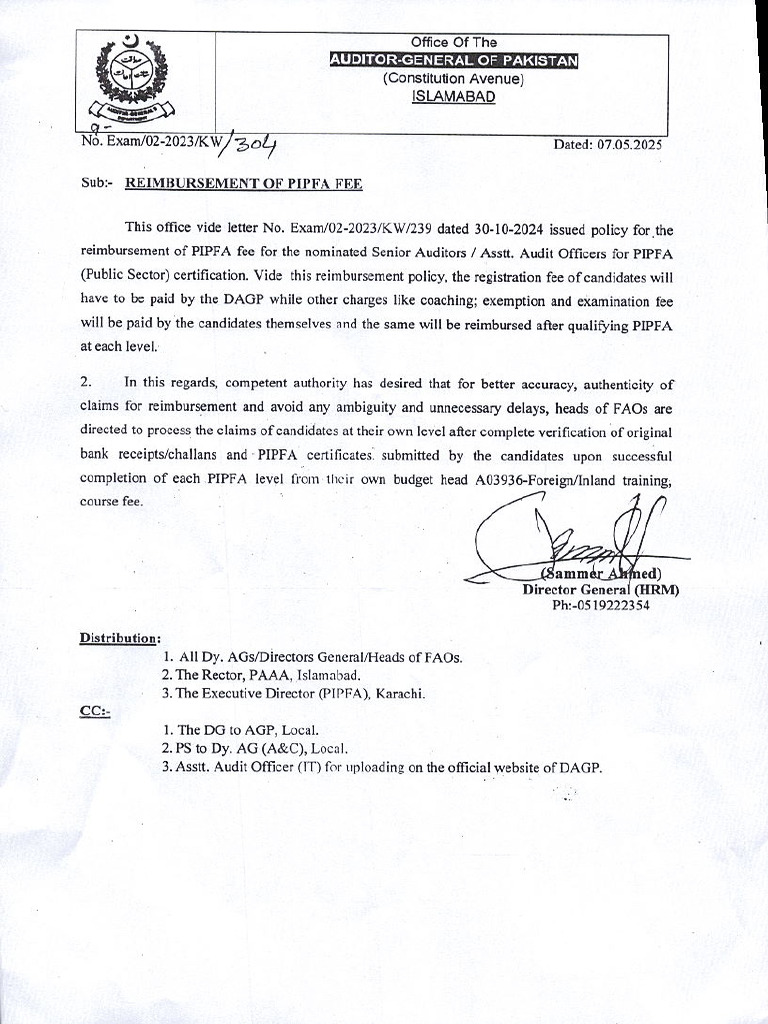 Reimbursement of Pipfa Fee | PDF