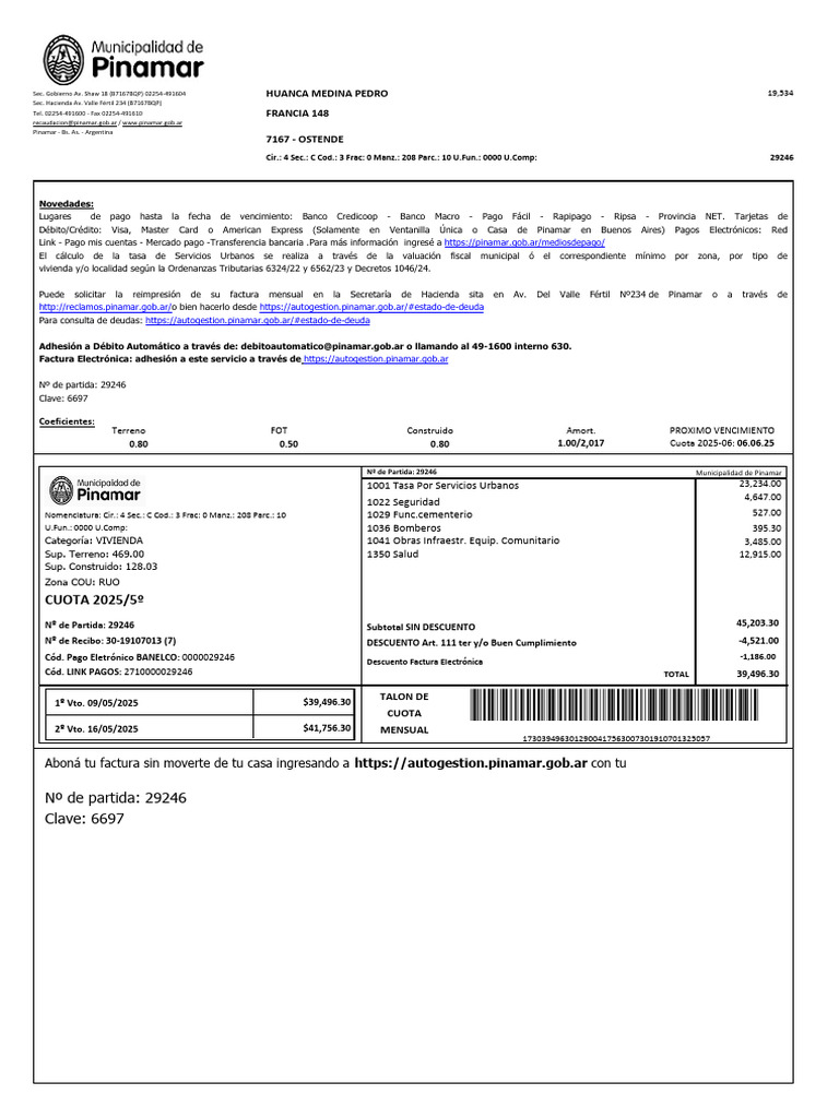 Huanca Medina Pedro Francia 148 7167 - OSTENDE: CUOTA 2025/5º | PDF | Tarjeta de débito ...