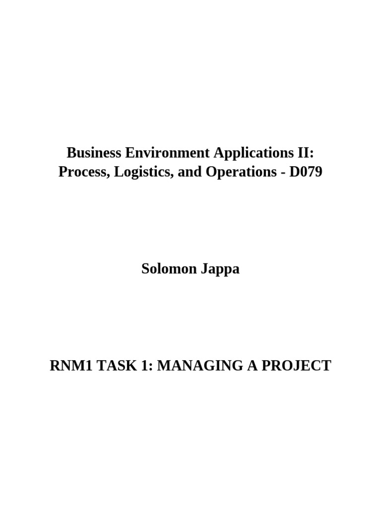 Business Environment Applications II - Process Logistics and Operations ...