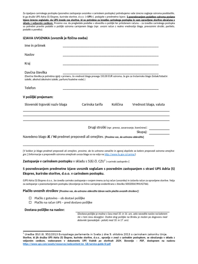 IZJAVA - Fiz Oseba 2025 PP | PDF