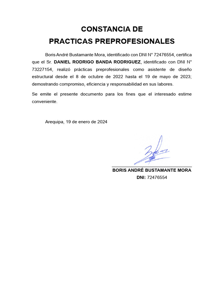 Constancia de Practicas Preprofesionales | PDF