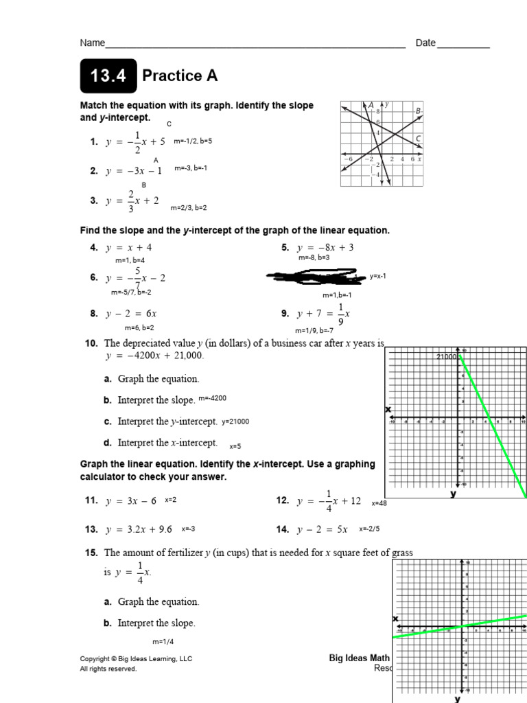 Graphing Linear Equations Practice | PDF | Elementary Mathematics | Algebra