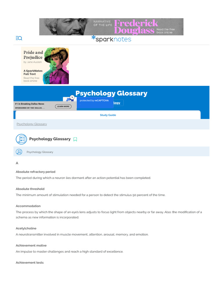 Psychology Glossary - Psychology Glossary - SparkNotes | PDF | Mental ...