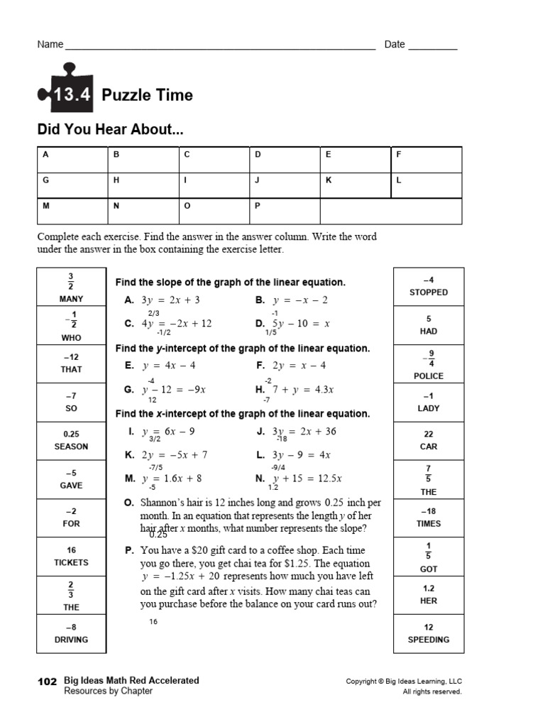 Kami Export - 13.4 Graphing Linear Equations in Slope-Intercept Form Puzzle | PDF
