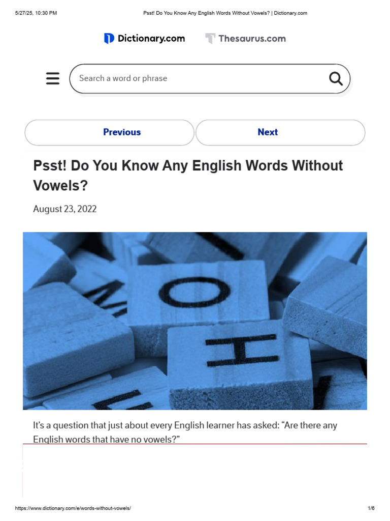 PSST! Do You Know Any English Words Without Vowels | PDF | Vowel ...