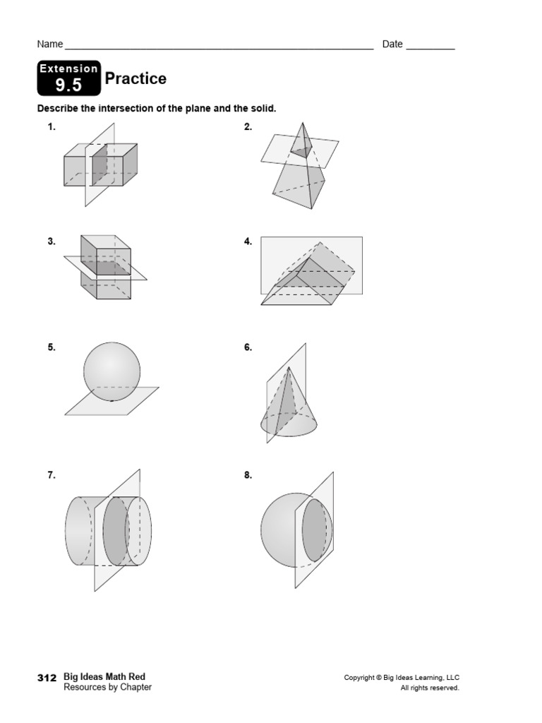 9.5e Cross Sections of Three-Dimensional Figures Practice | PDF