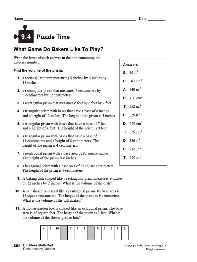 9.4 Volumes of Prisms Puzzle | PDF | Polytopes