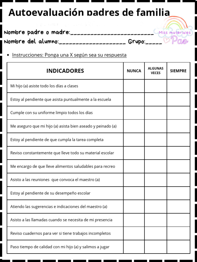 Autoevaluación para Padres de Familia | PDF