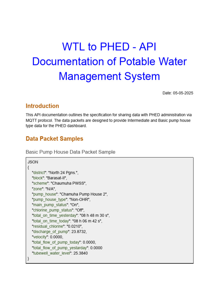WTL To PHED - API Documentation 05-05-2025 | PDF | Pump | Computer Science