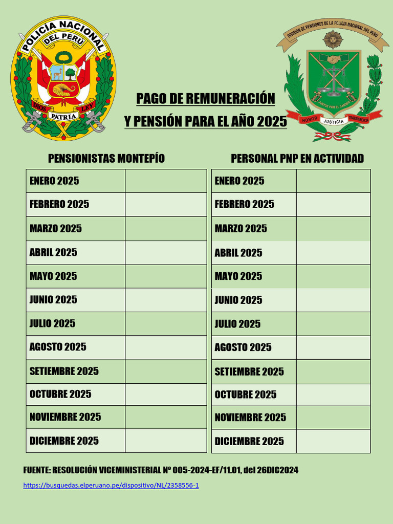 Cronograma de Pagos PNP 2025 | PDF