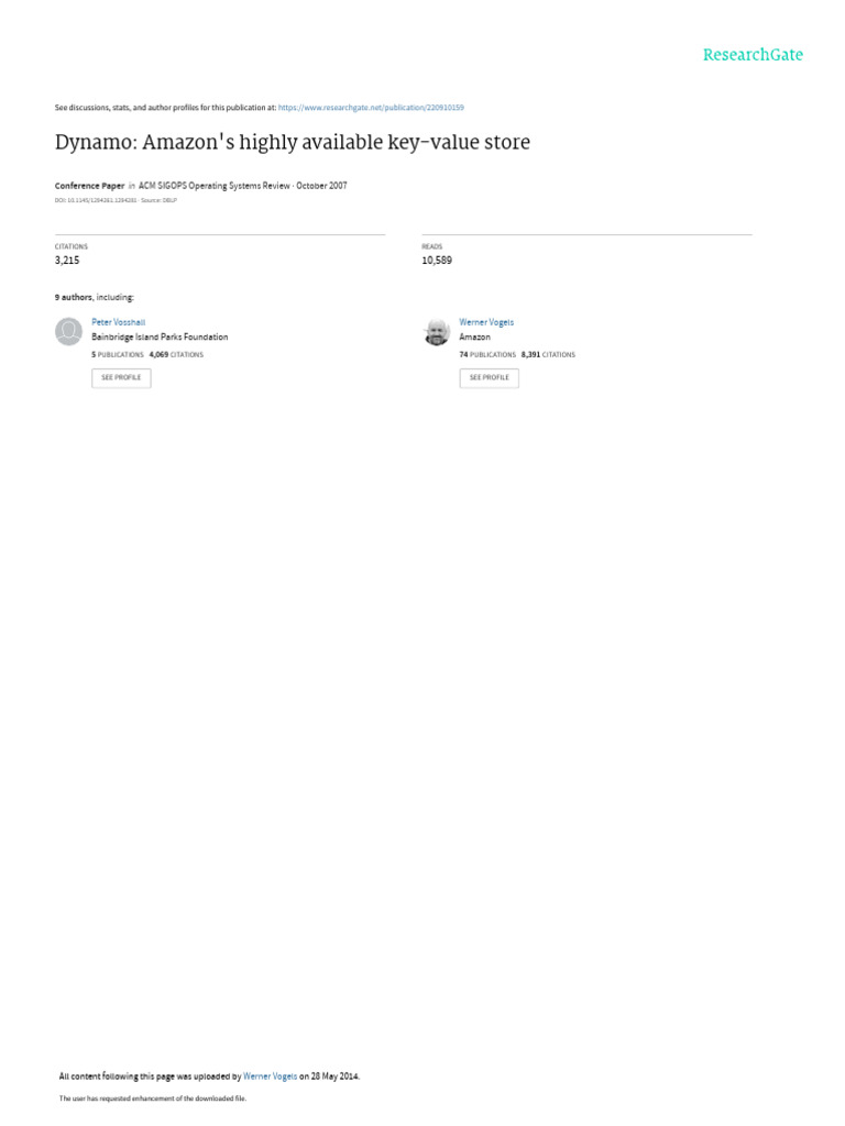 Dynamo Amazons Highly Available Key-Value Store | PDF | Acid | Peer To Peer
