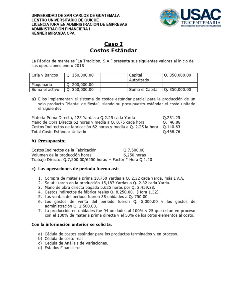 11 Ejercicio Costos Estándar | PDF