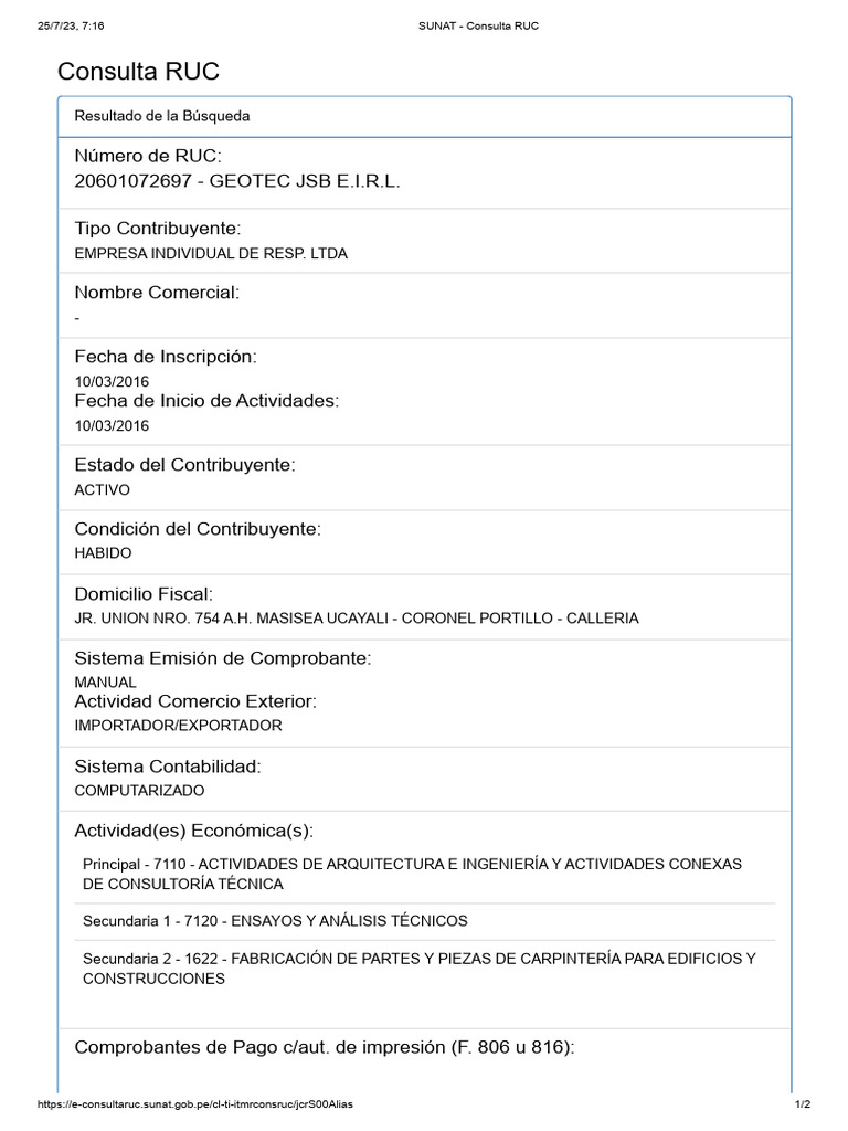 Ficha Ruc Lab. de Suelos | PDF