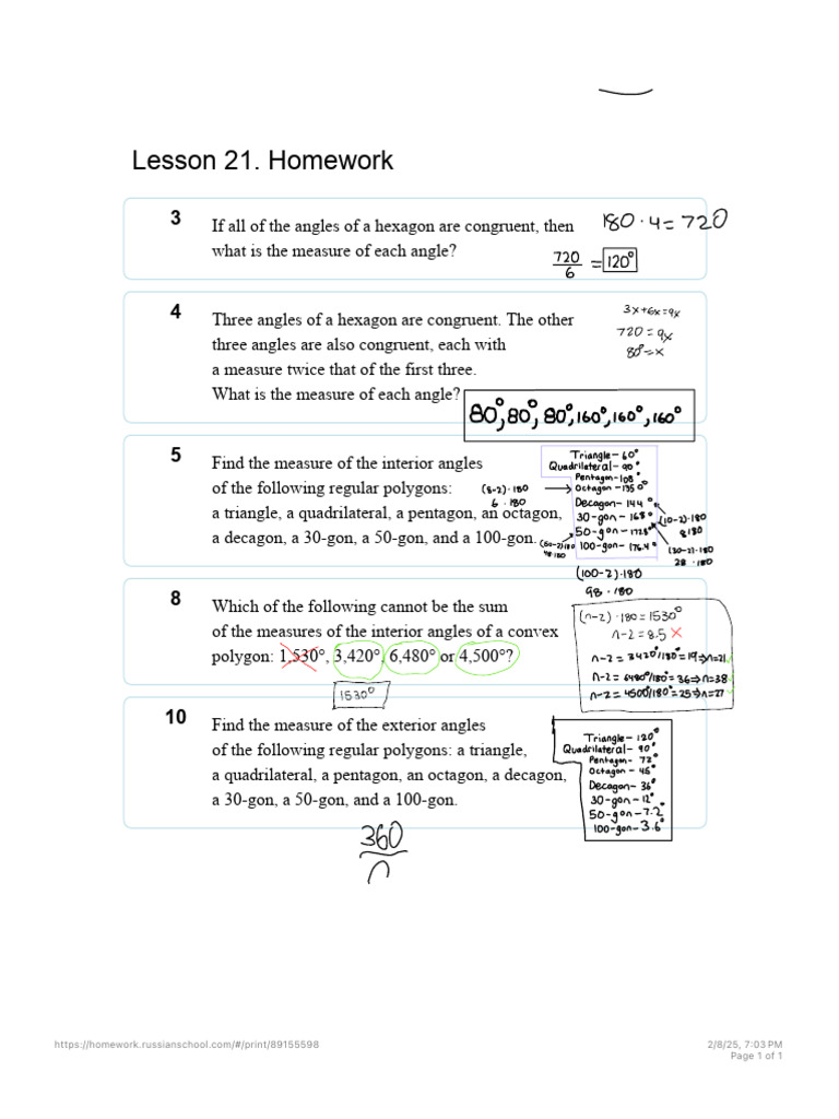 Geo 2 Lesson 21. Homework | PDF