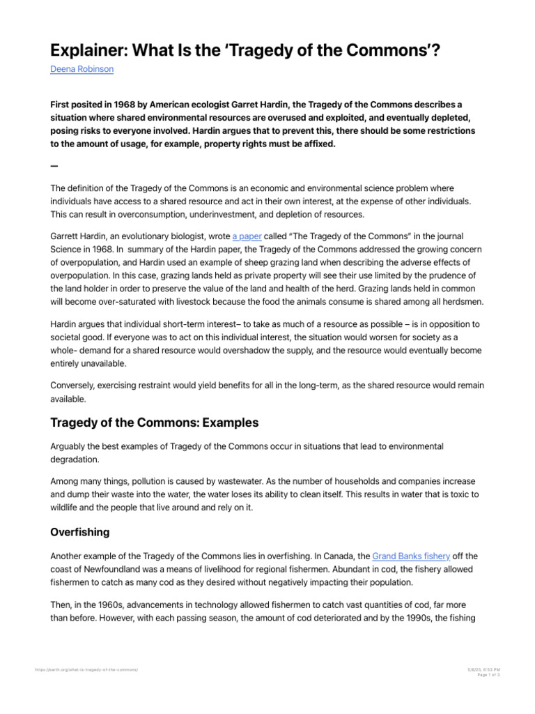 What Is The Tragedy of The Commons? | PDF | Oceans | Pollution