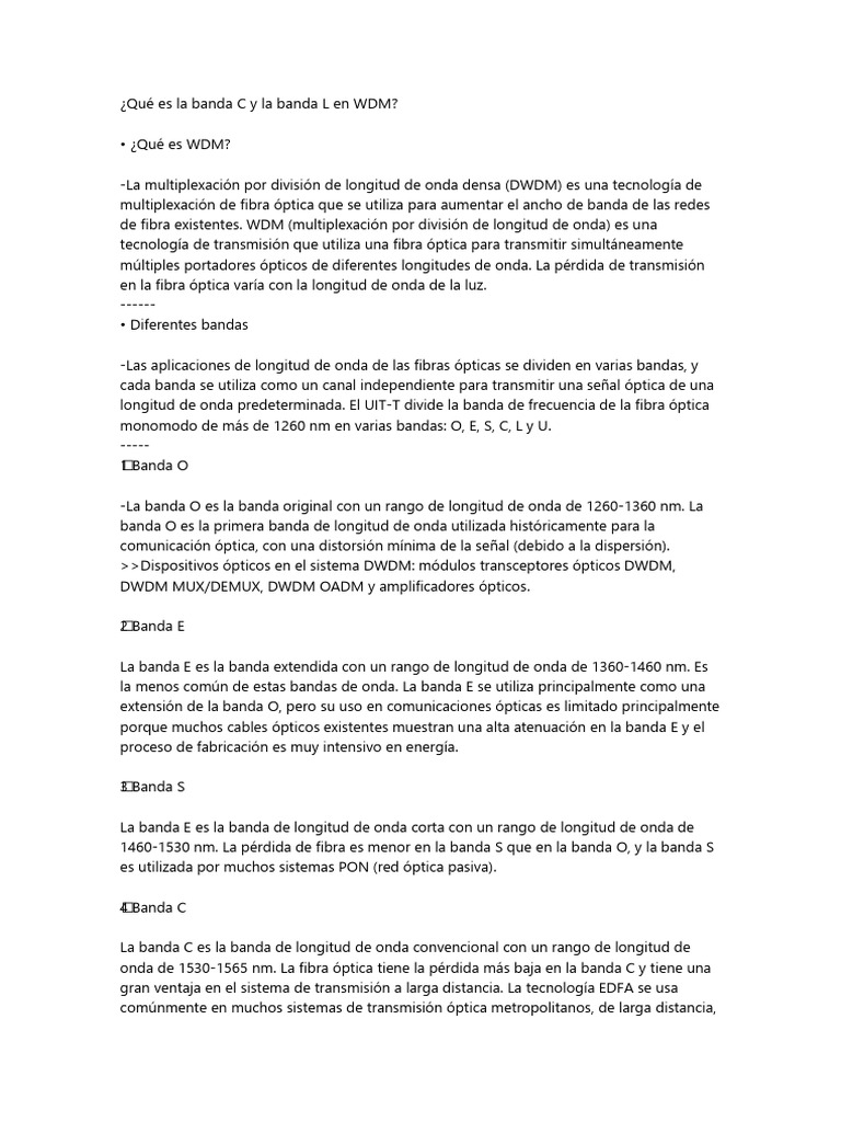 Qué Es La Banda C y La Banda L en WDM | PDF | Multiplexación por ...
