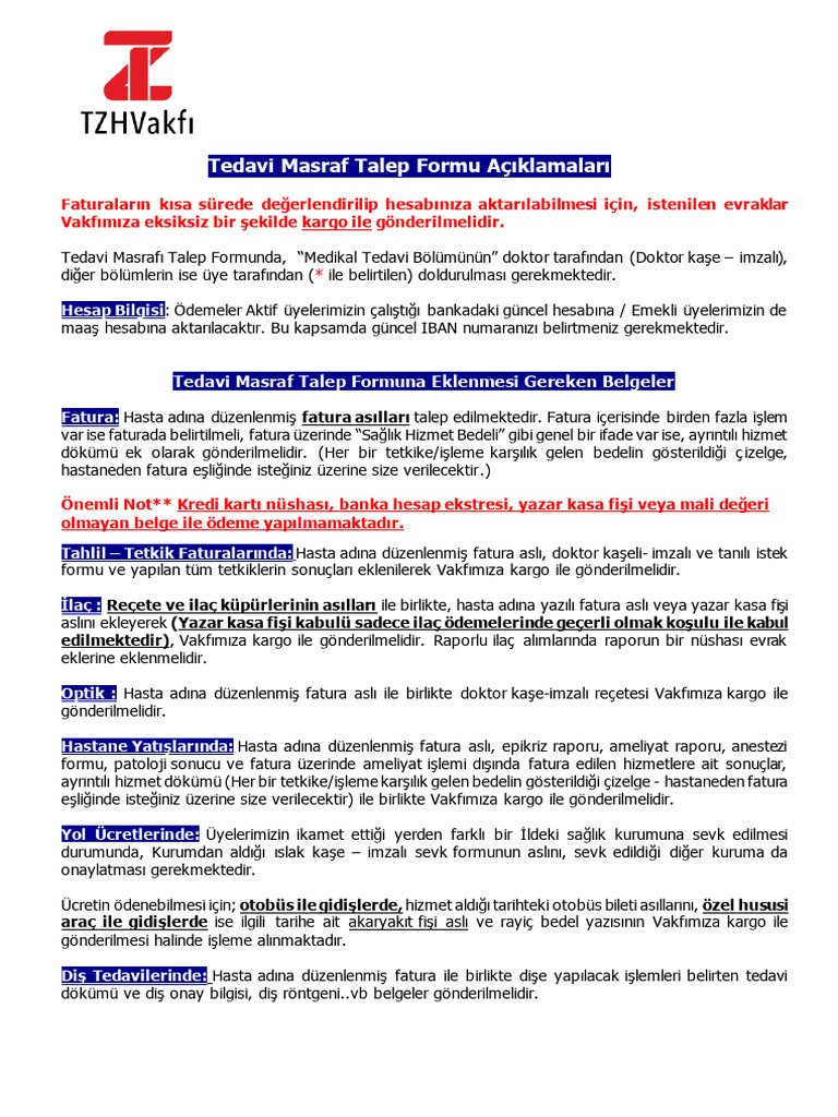 ZFG - TZH - 1 Tedavi Masraf Talep Formu Docx - 488 | PDF