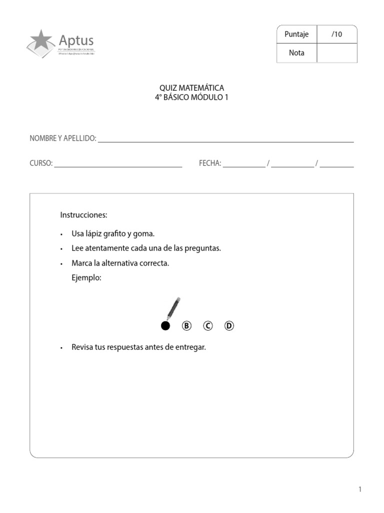 Prueba Modulo 1 de Matematica (Aptus) | PDF