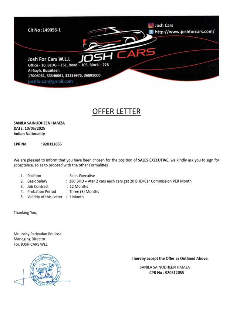 Offer Letter | PDF
