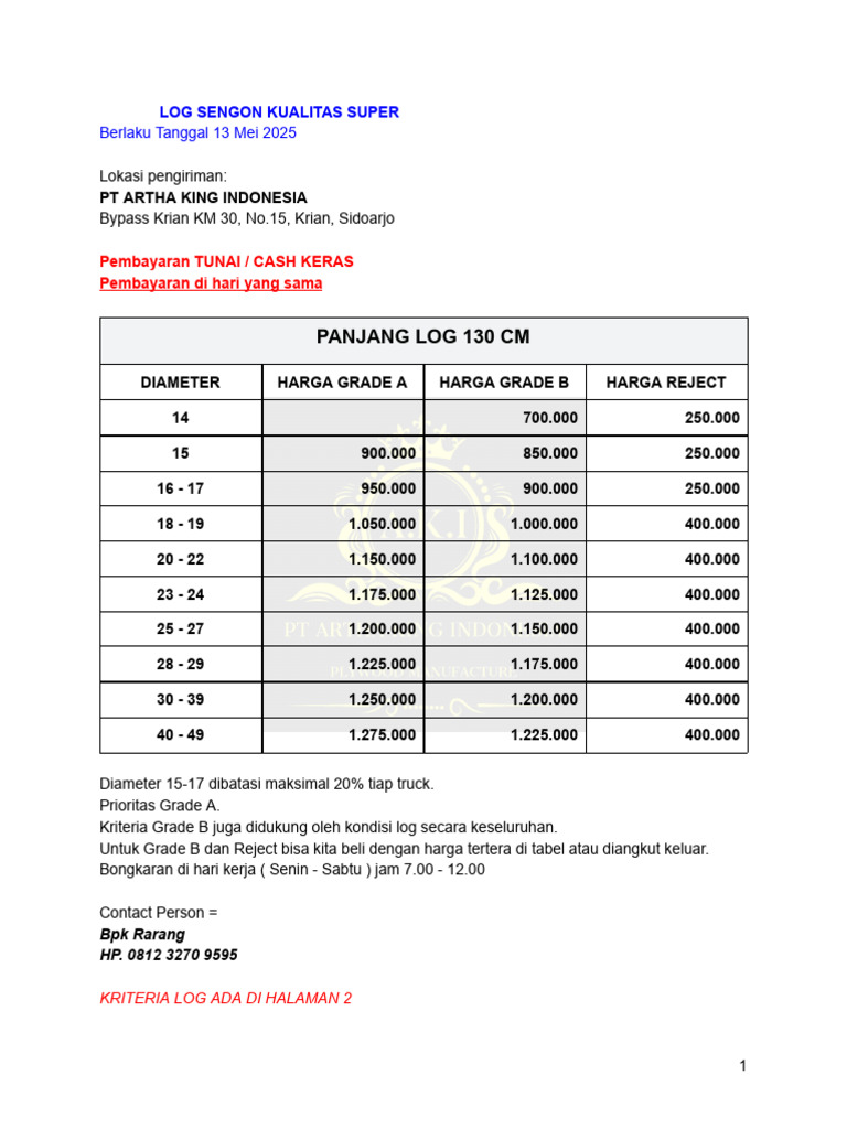 Harga Log Sengon AKI | PDF