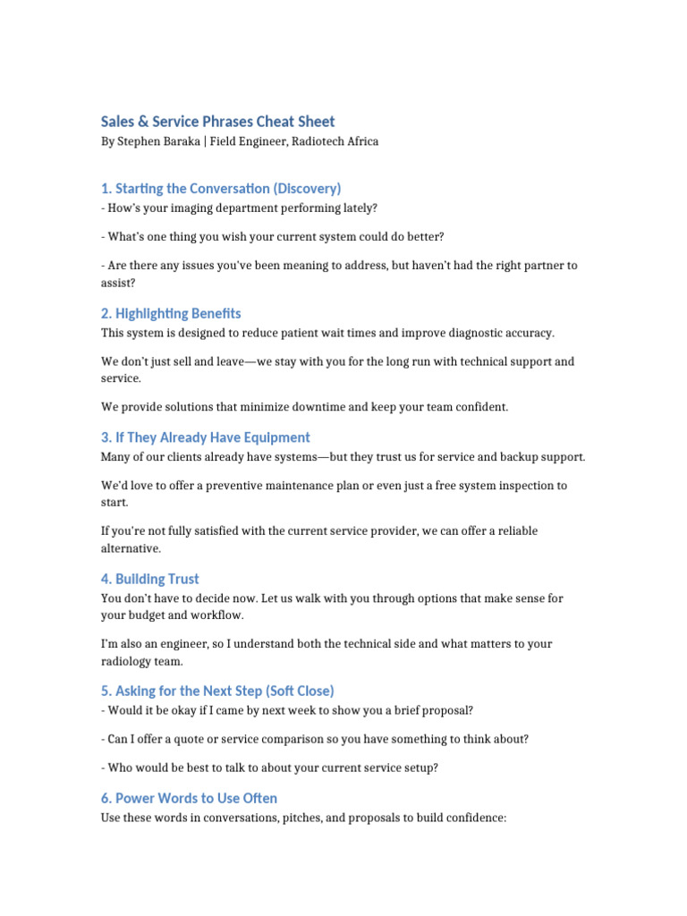 Stephen Baraka Sales Cheat Sheet | PDF