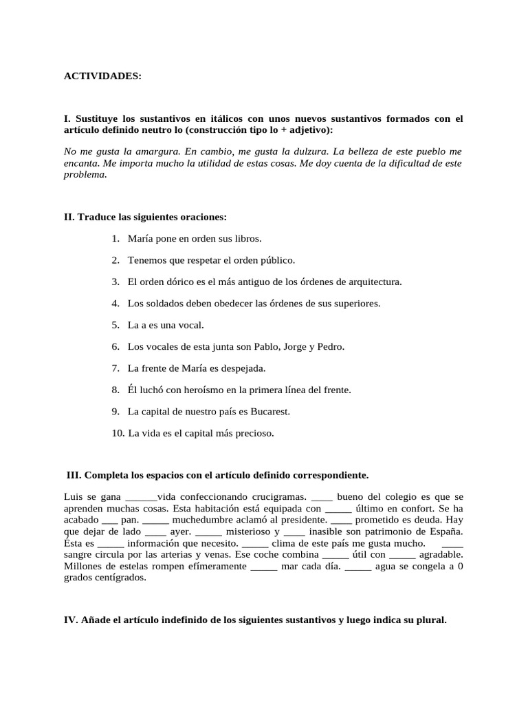 Actividades de gramática en español | PDF