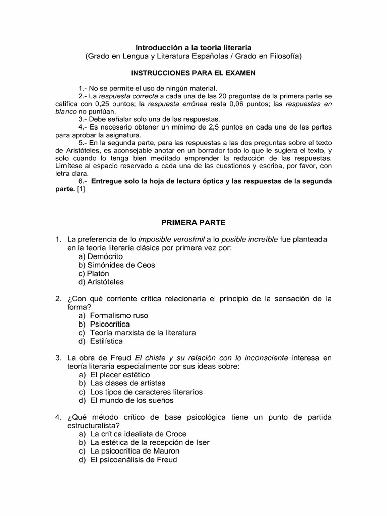 Exámenes Anteriores Compilados - Introducción Teoría Literaria - UNED | PDF | Aristóteles ...