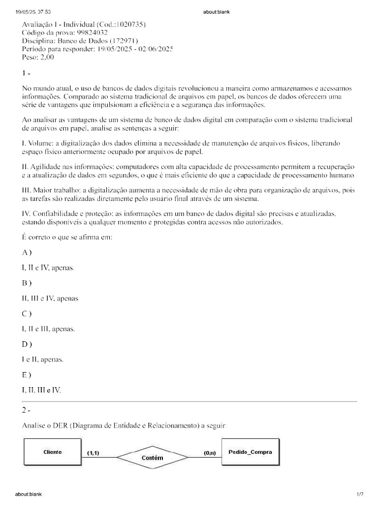Prova Banco de Dados 2 | PDF