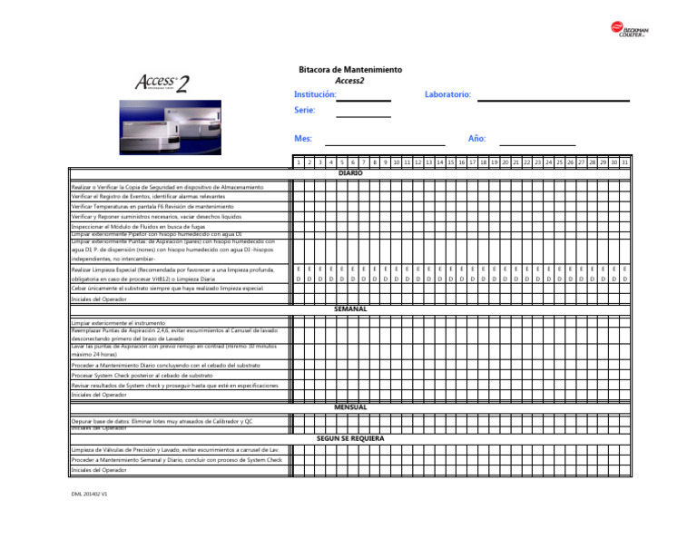 Bitacora Mantenimiento Access2 V22016 | PDF