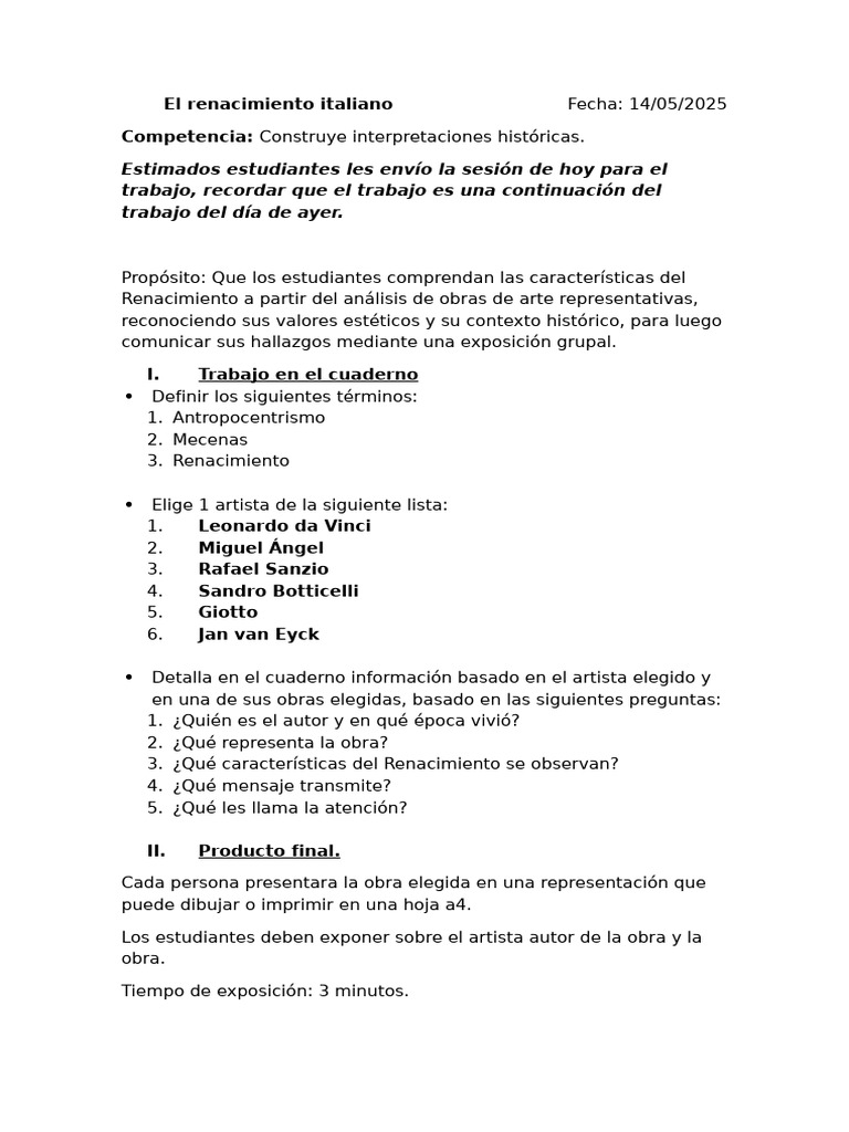 El Renacimiento Italiano 2do C | PDF