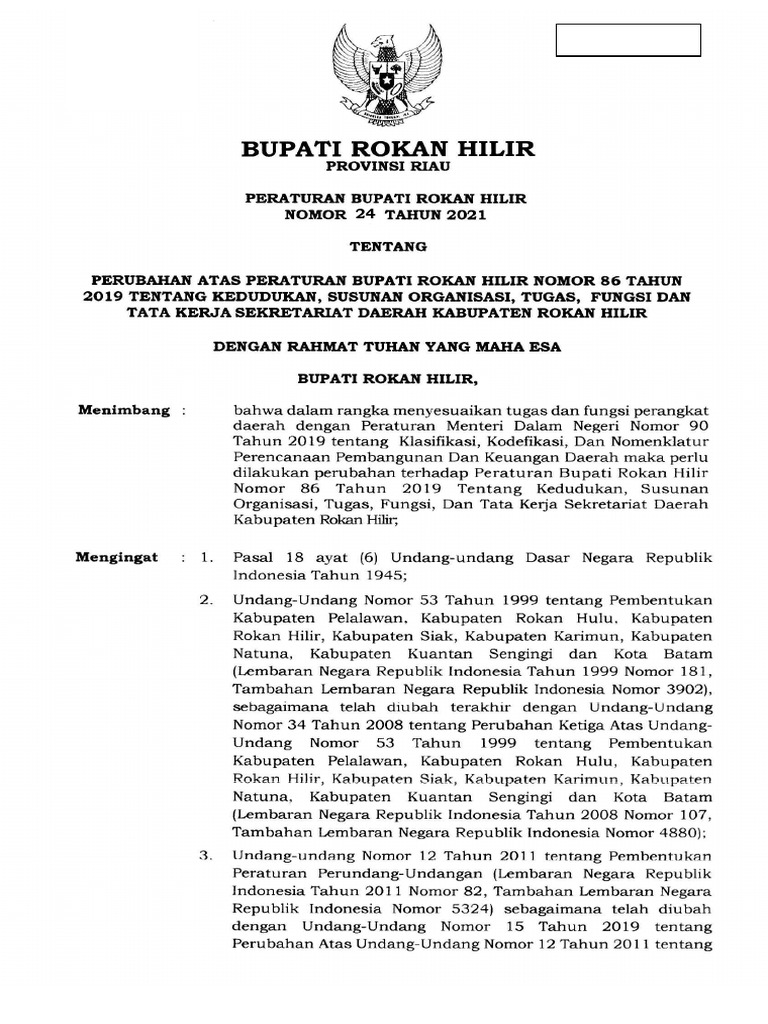 Perbup No. 24 Tahun 2021 Sotk Setda | PDF