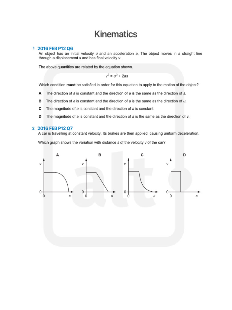 Kinematics WS Merged | PDF | Acceleration | Force