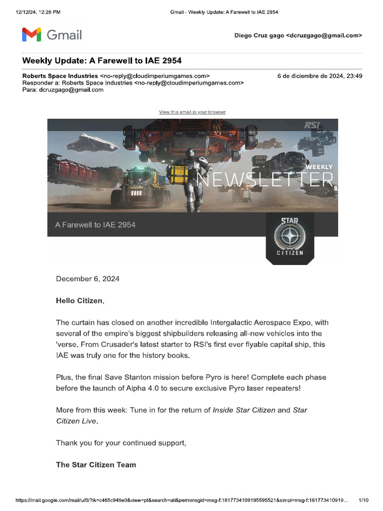 Gmail - Weekly Update - A Farewell To IAE 2954 | PDF