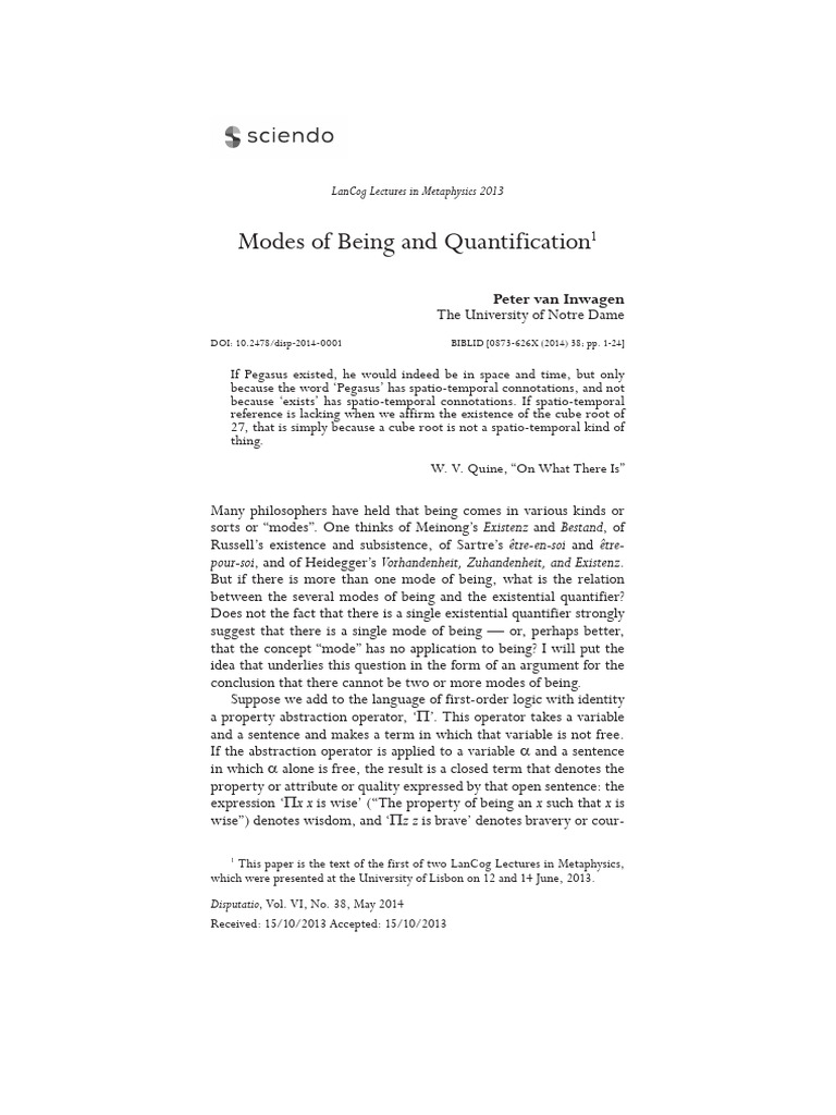 Modes of Being and Quantification | PDF | Existence | Logic