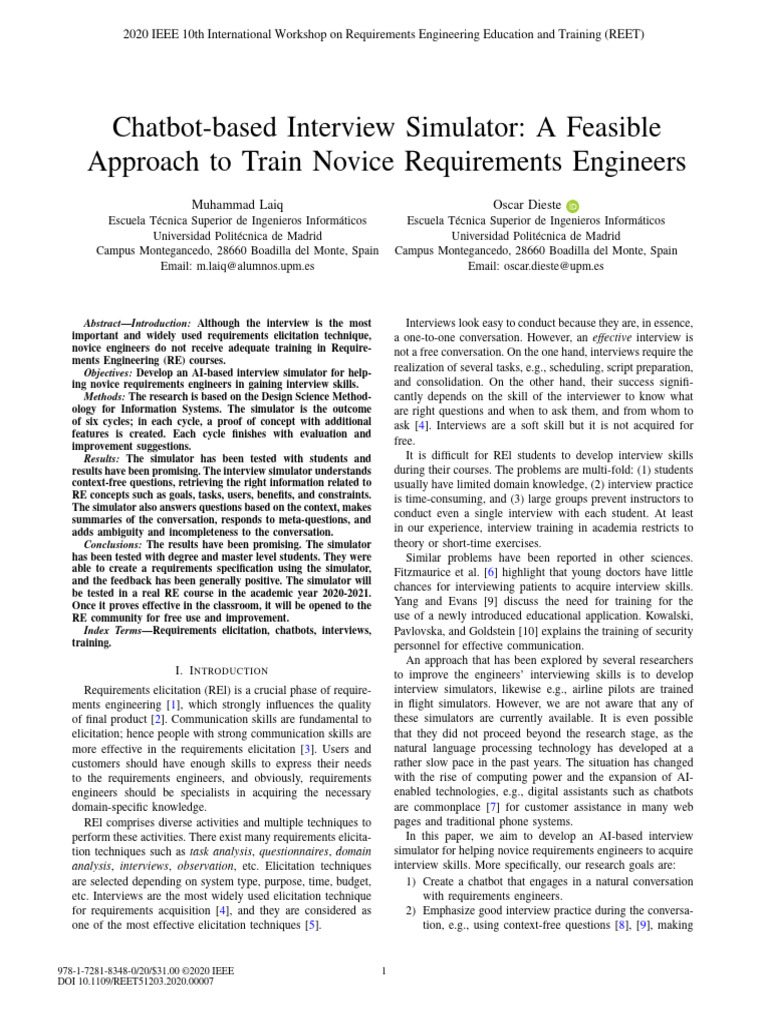 Chatbot-Based Interview Simulator A Feasible Approach To Train Novice ...