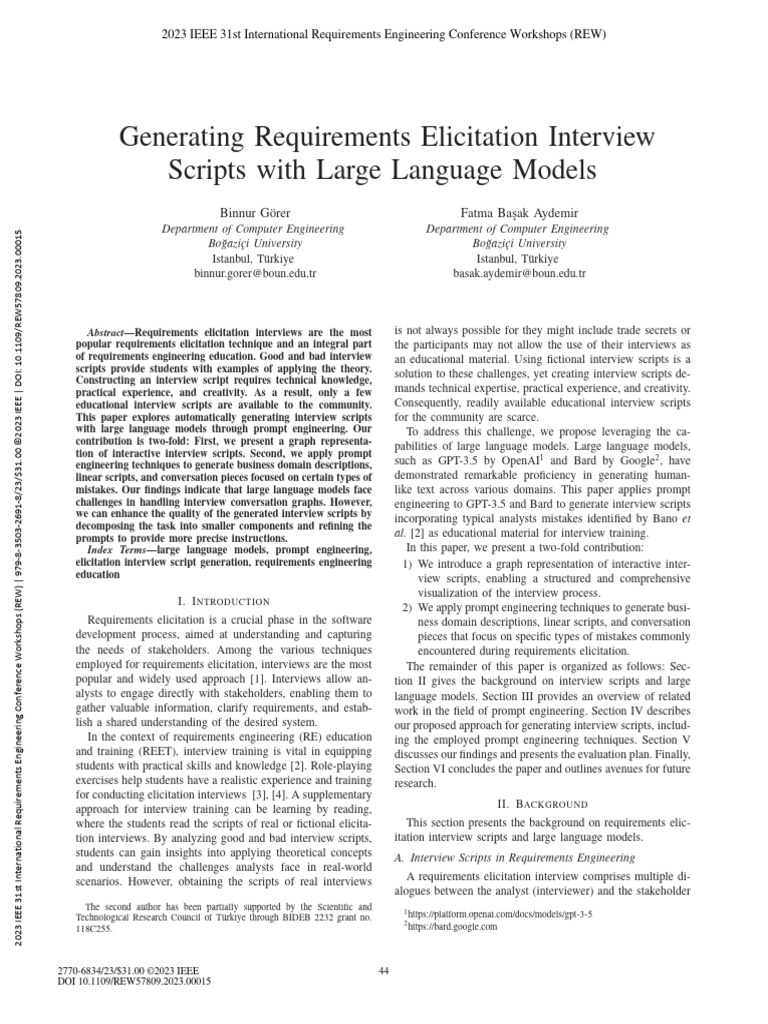 Generating Requirements Elicitation Interview Scripts With Large Language Models | PDF