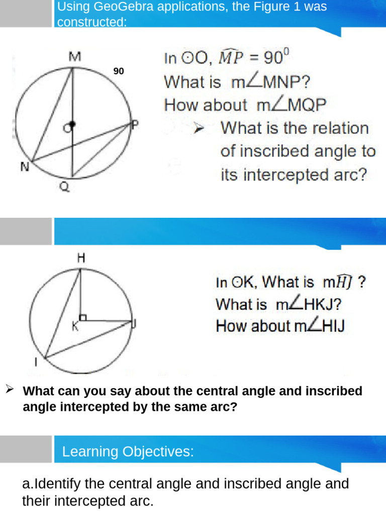 Central Angles and Inscribed Angles | PDF | Angle | Space