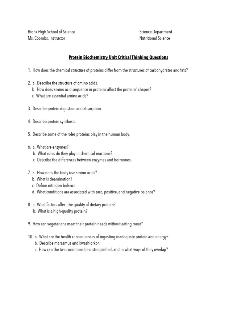 Nutritional Science: Protein Biochemistry Questions | PDF