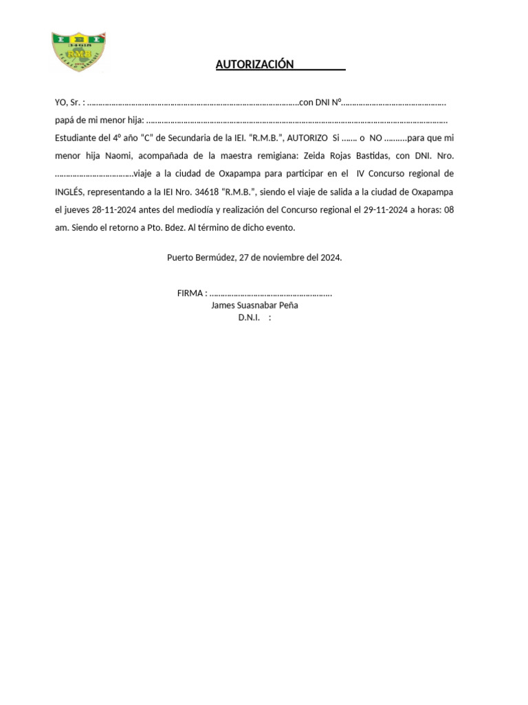 Autorizacion Naomi Conc Ingles | PDF